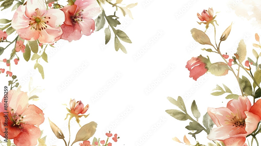 flowers floral border on white background with copy space for mock up ...