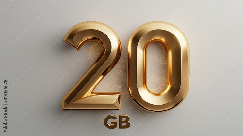 "20 GB" in gold text on a white background, with a subtle shadow below ...