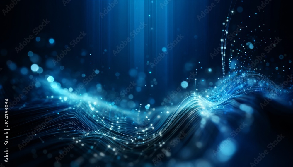 Abstract radiant blue light waves intertwined with luminous particles ...