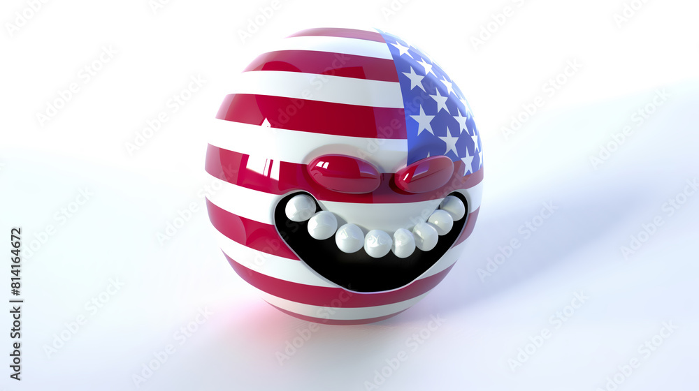 3 d sphere painted American flag design, a cheerful face, big eyes ...