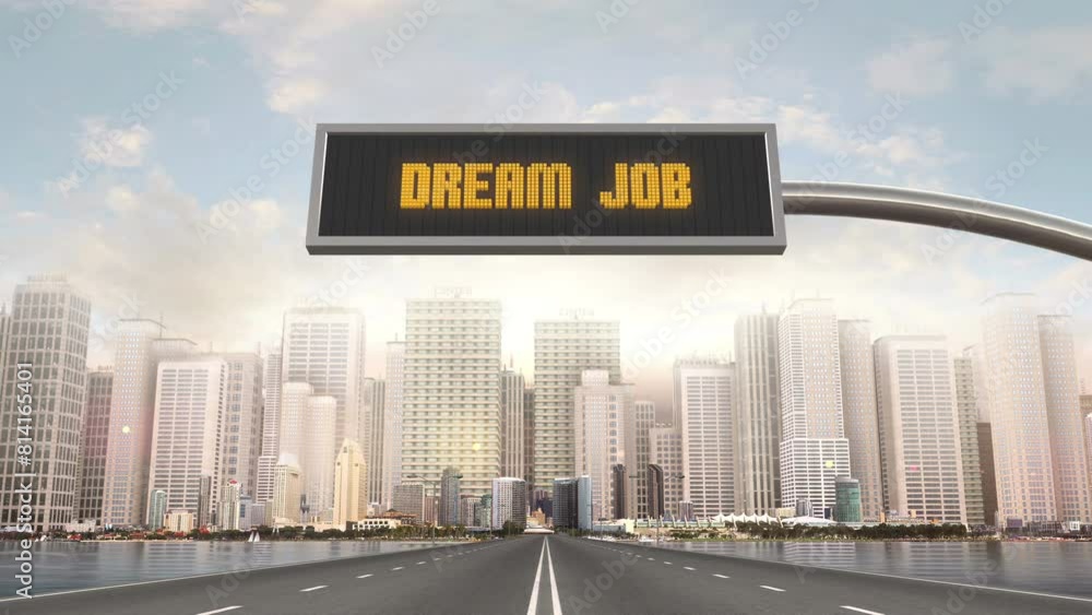 Dream Job Traffic Sign In A Crowded Metropolitan City. Technology ...