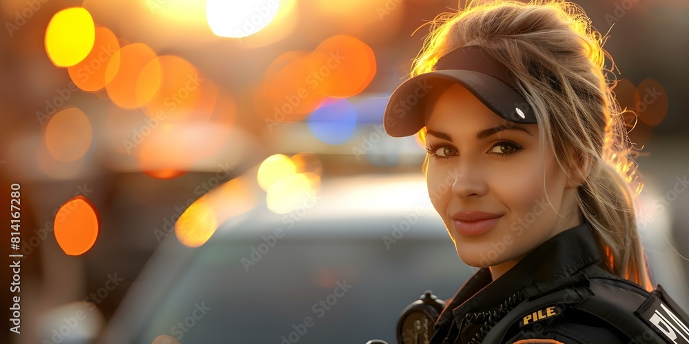 Female police officer patrolling city streets for public safety and ...