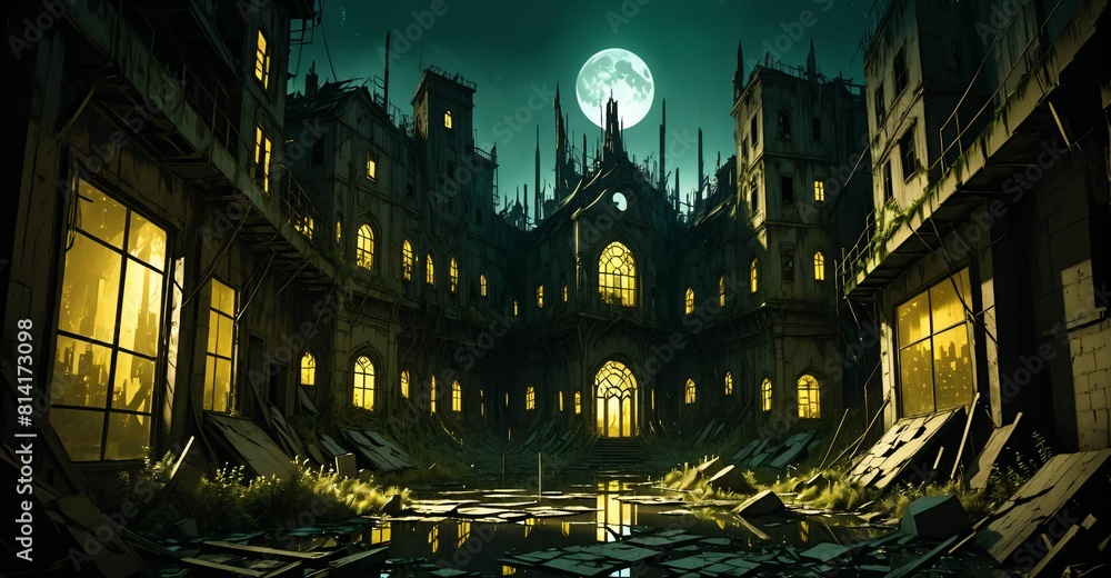 gothic baroque dystopian city buildings exterior. tall cyberpunk horror ...