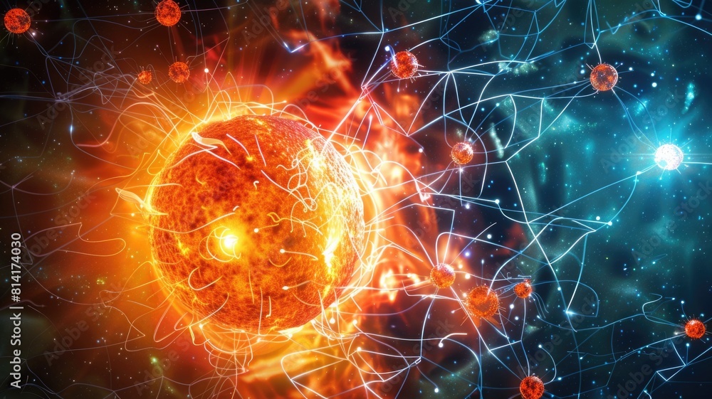 fusion process in the sun, with hydrogen atoms combining to form helium ...