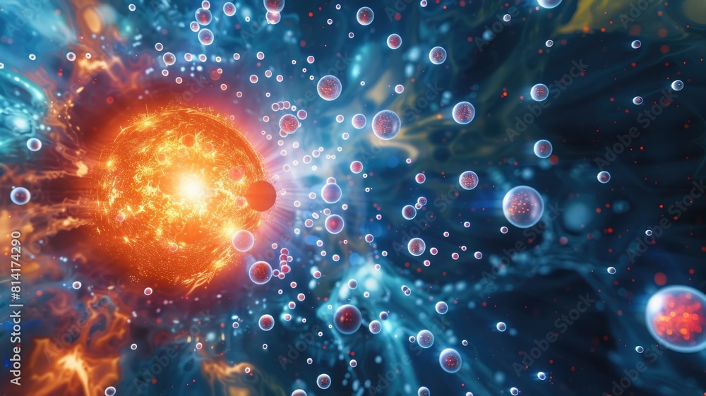 fusion process in the sun, with hydrogen atoms combining to form helium ...