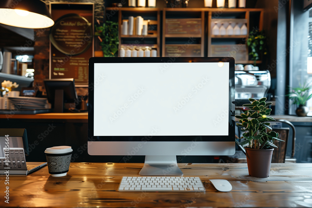 Realistic blank screen empty computer mockup with a blank white screen ...