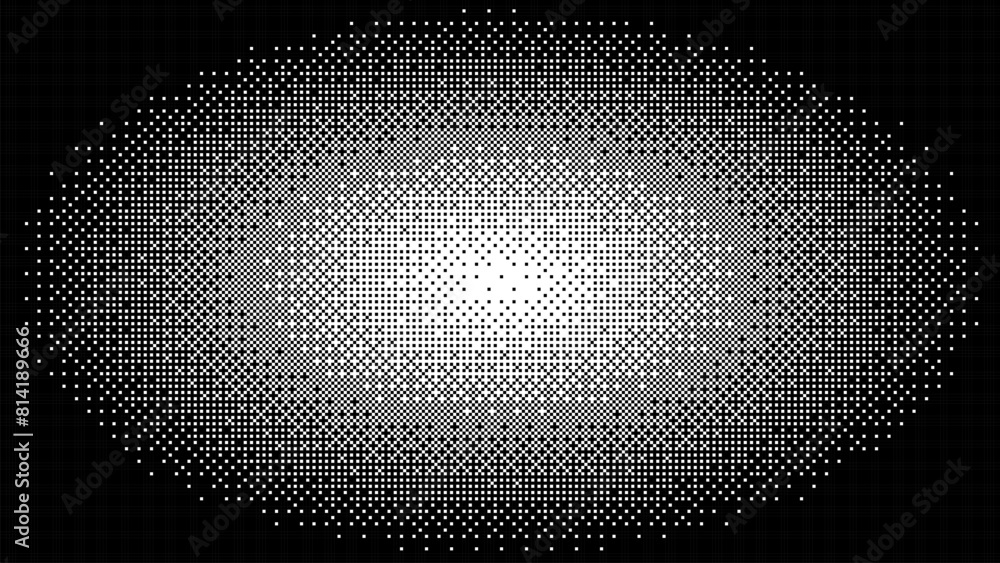Pixel art round gradient, vignette, texture rounded frame halftone radial gradient. Glowing ...