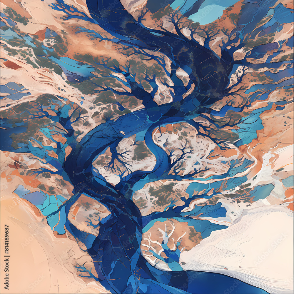 Captivating aerial view of a river delta in its dry state, showcasing ...
