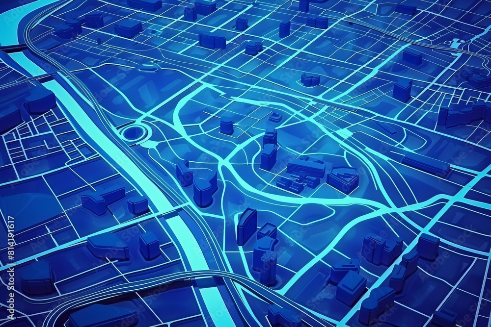 stylized map of columbus ohio streets on abstract blue background ...
