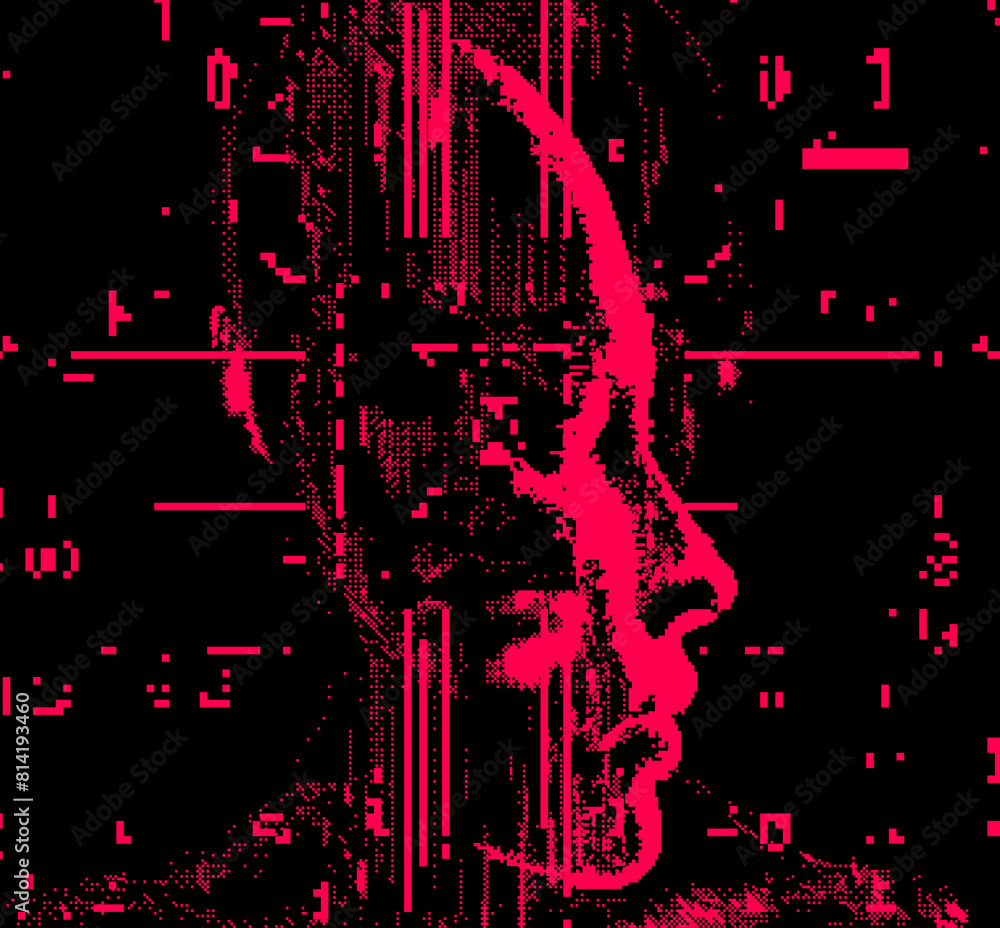 Vetor de A vector illustration of a red pixelated human head ...