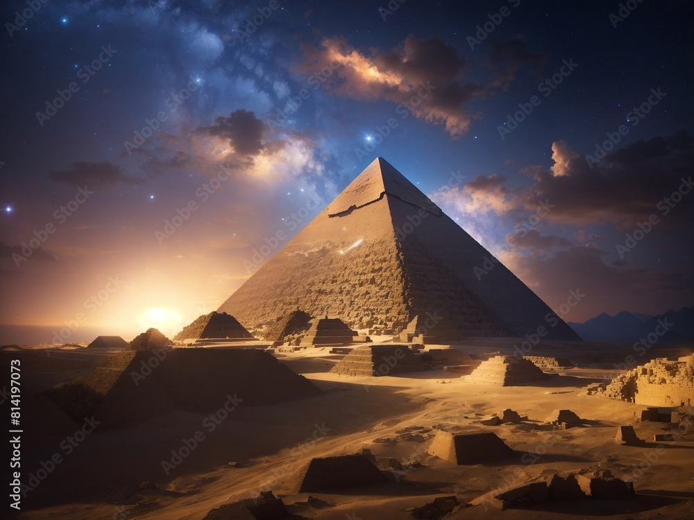 "Celestial Alignment: The Great Pyramid of Giza under the Starlit ...