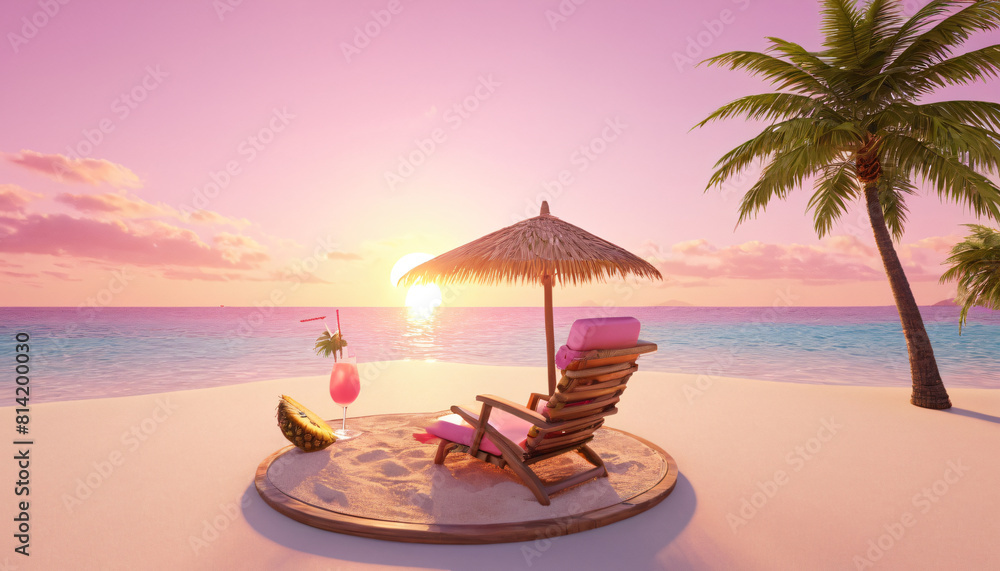 A sand islet surrounded by the sea with beach symbols, summer, very ...