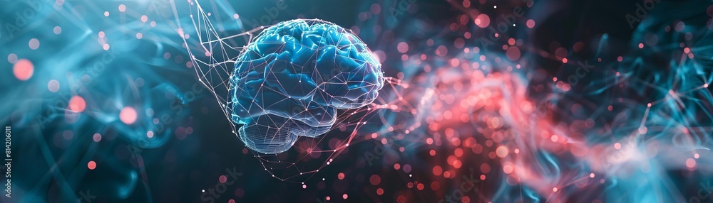 A neural network visualization overlaid on an image of a brain scan ...