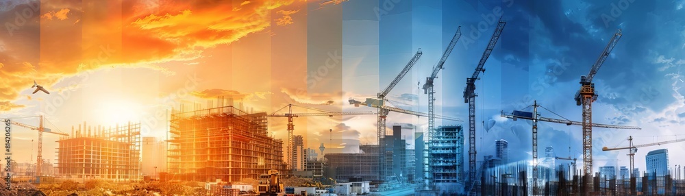A photo collage of different stages of a construction project ...