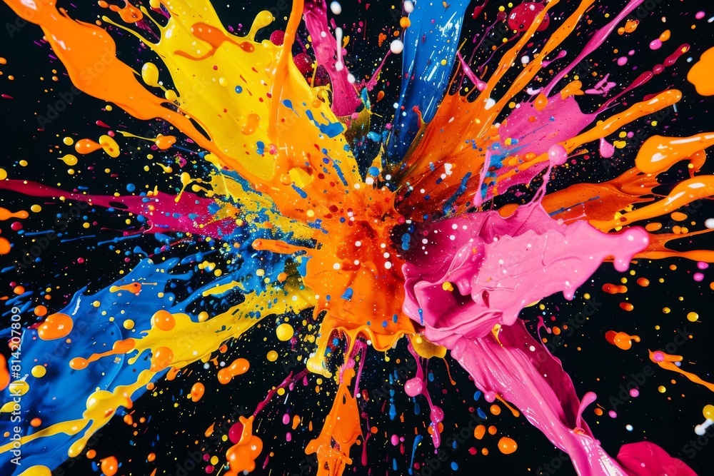 vibrant color explosion dynamic paint splatter bursting from computer ...