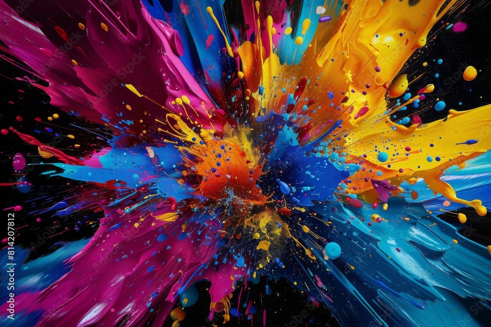vibrant color explosion dynamic paint splatter bursting from computer ...