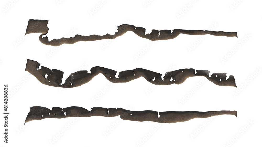 Isolated burned paper edges, set of linears stripes png burnt shapes in ...