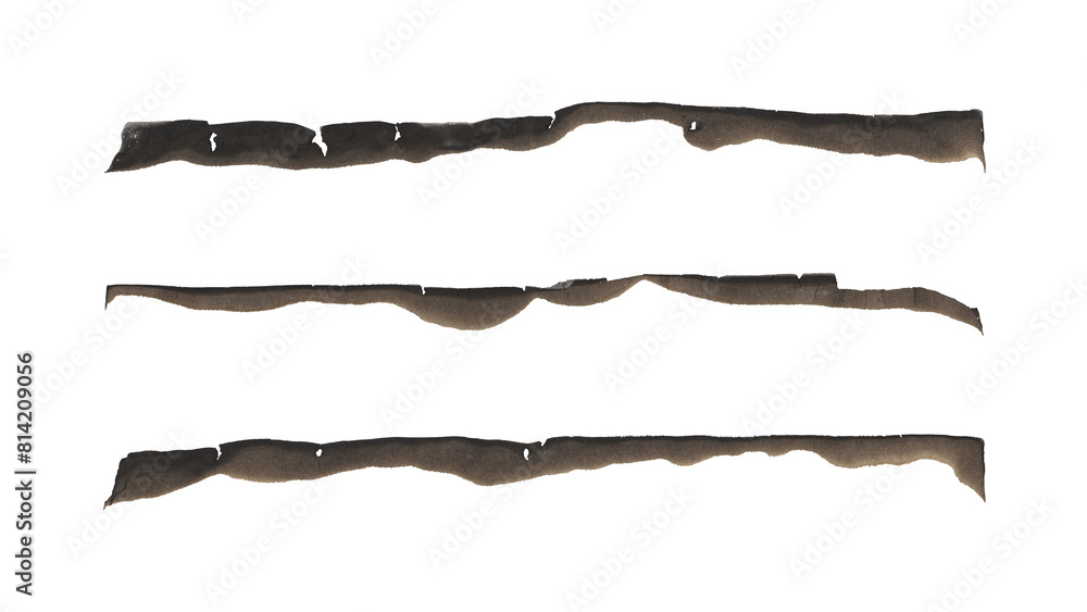Isolated burned paper edges, set of linears stripes png burnt shapes in ...