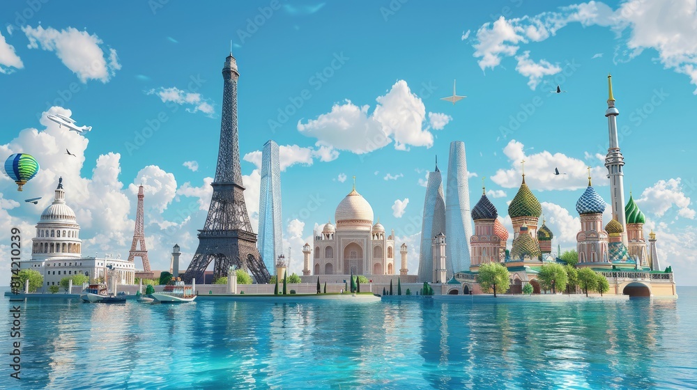 World famous landmarks grouped together and blue sky Stock Photo ...