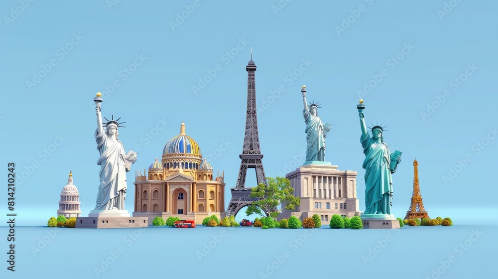 World famous landmarks grouped together and blue sky Stock Photo ...