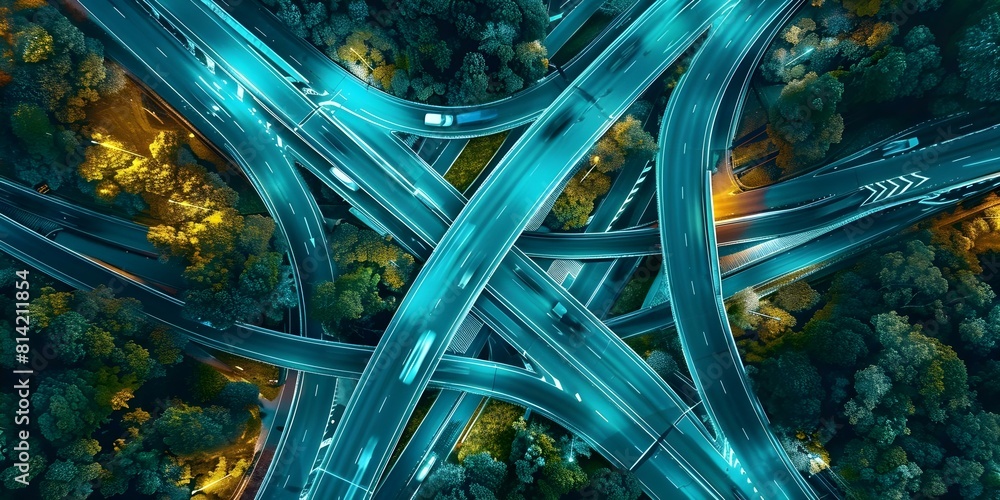 Foto de Aerial view of a complex highway interchange with multiple ...