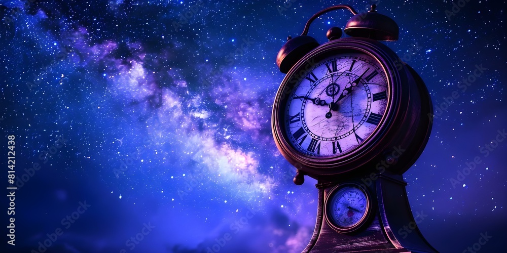 An old clock against a starry night sky symbolizing the passage of time ...