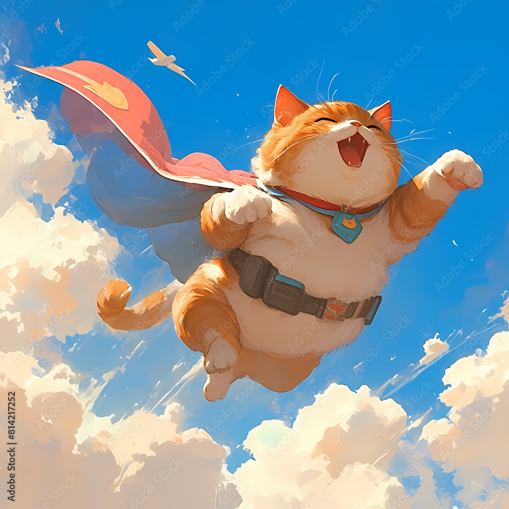 Flying Ginger Tabby Cat in Heroic Pose with Superman-inspired Costume ...