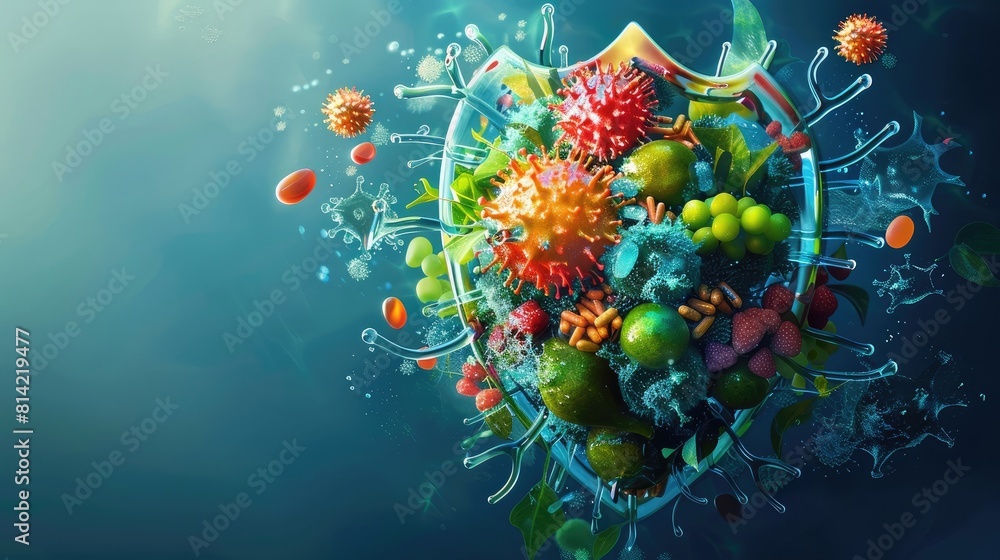 ภาพประกอบสต็อก Immune System Defense shield-shaped organ surrounded by ...