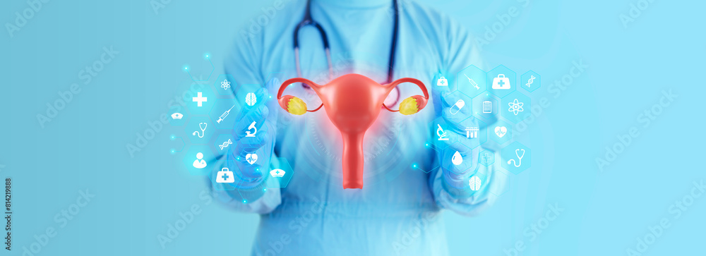 The doctor analyzes the cervix in good health. PAP medical checkup ...