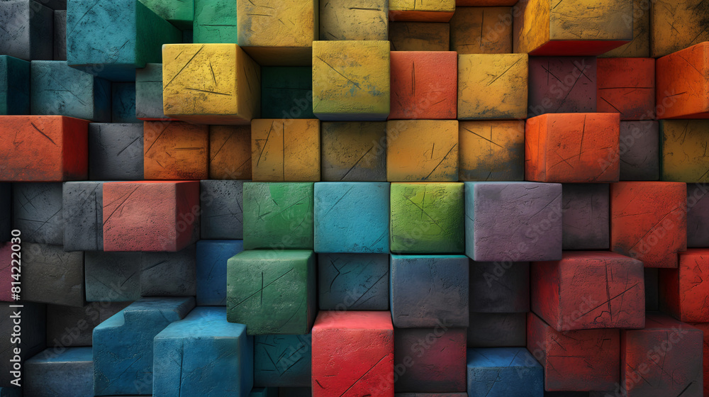 A unique and creative composition of vibrant cubes stacked upon each ...