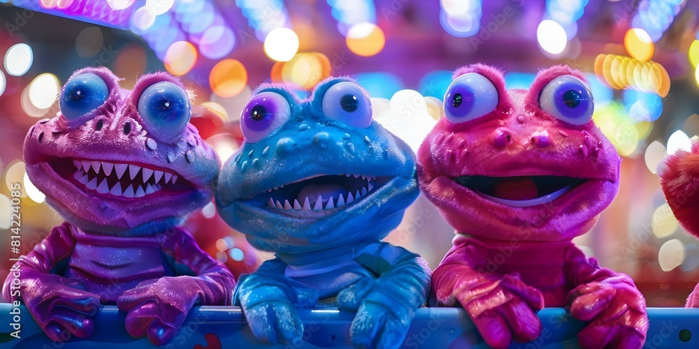 Extraterrestrial creatures having a blast at a vibrant amusement park ...