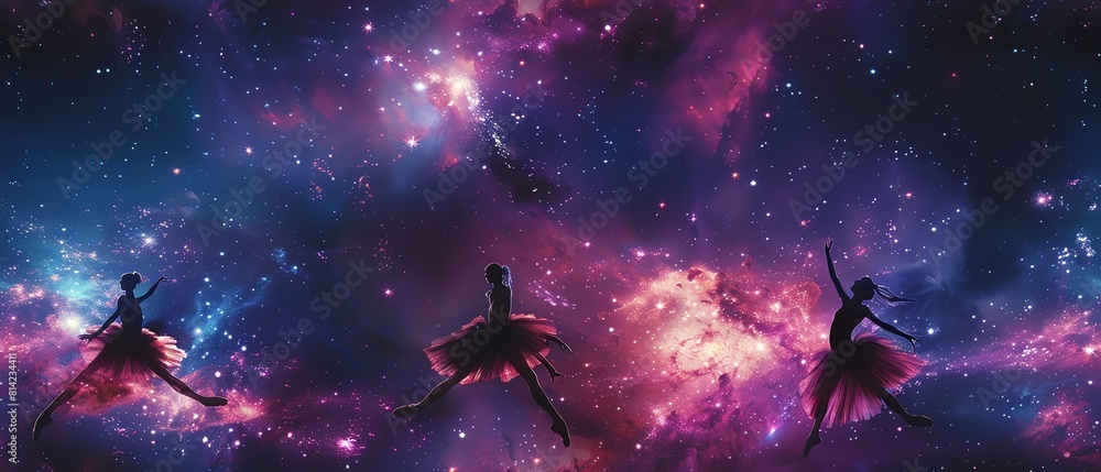 Craft a breathtaking scene of ballet dancers leaping and pirouetting in ...