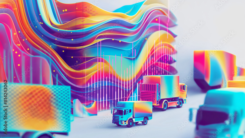 Modern Logistics And Transportation Trucks Heat Map Data Visualization Concept Colorful 3d