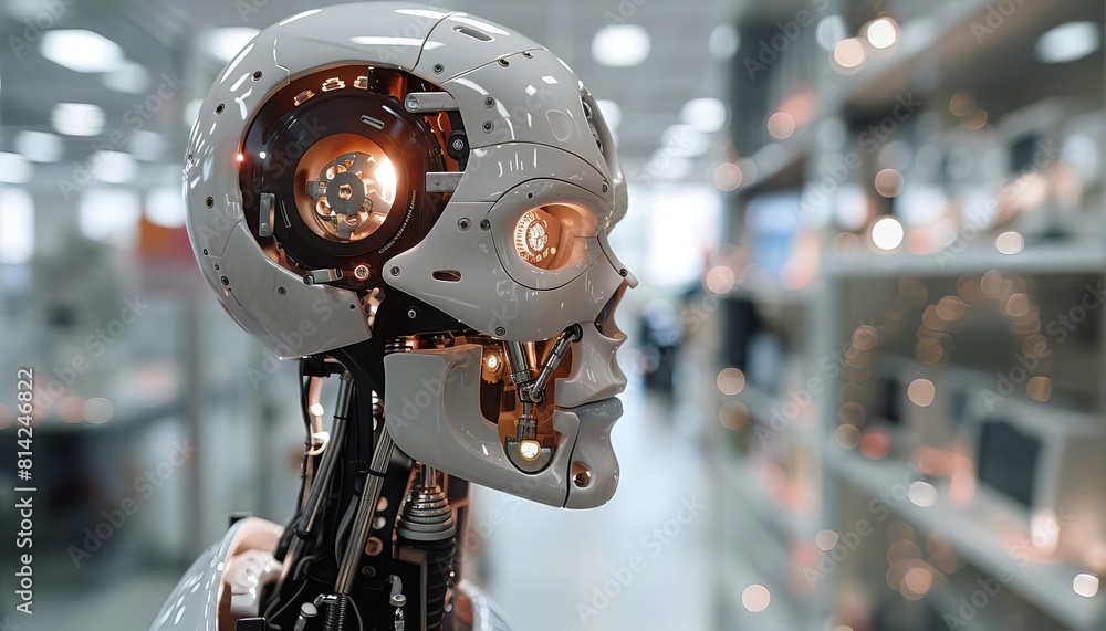 Visualize a robotics lab where engineers are programming humanoid robots to perform complex ...