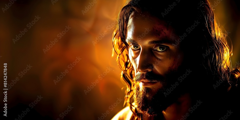 Close-up Portrait of Jesus Christ as Divine Figure Atoning for Human ...