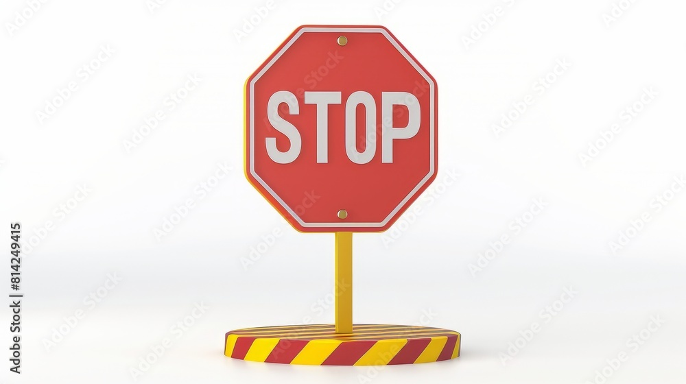 Cartoon illustration of a red stop sign against a plain white ...