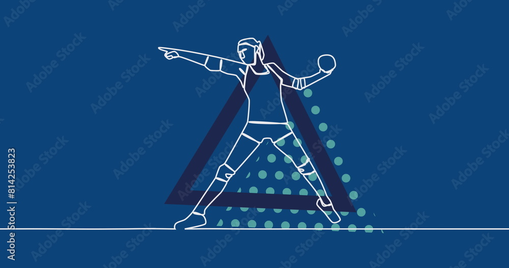 Image of drawing of female handball player throwing ball and triangles ...