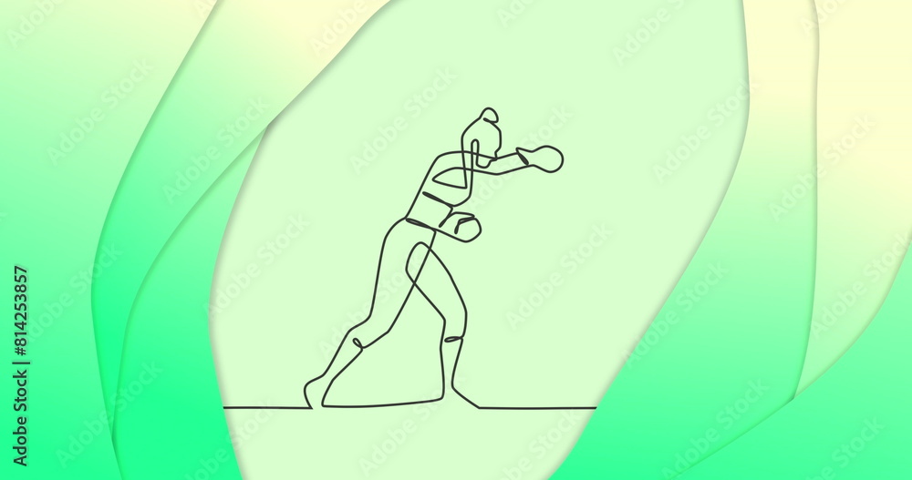 Image of drawing of female boxer punching and shapes on green ...
