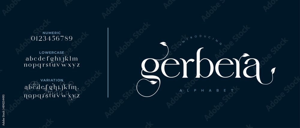 Garbera elegant font alphabet uppercase lowercase and number. Classic ...