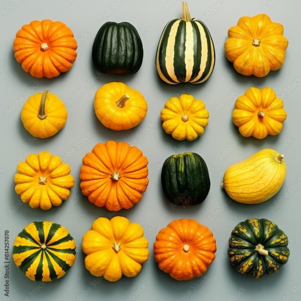 Squash varieties flat design top view Autumn theme water color ...