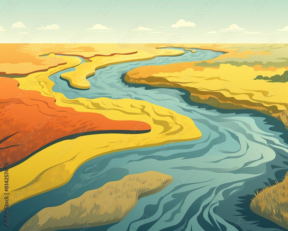 Wetlands flat design top view Marsh theme 3D render Splitcomplementary color scheme Stock ...