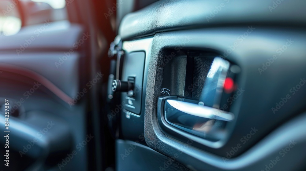 Car door lock button closeup. electric lock button car window control ...
