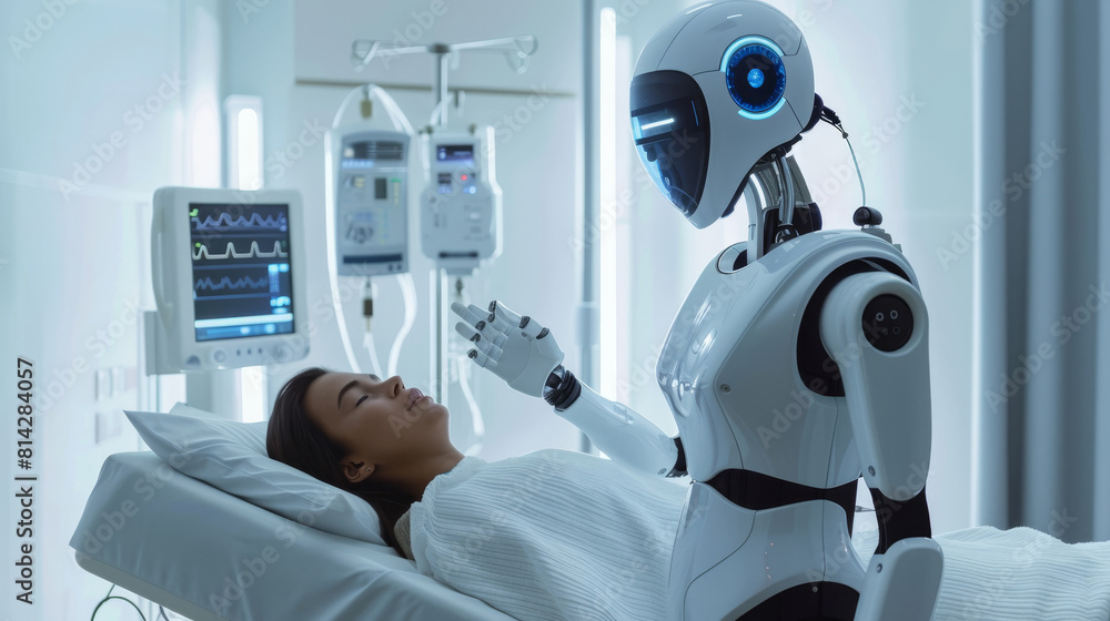 Robot interacting with patient in hospital setting - A robot with ...