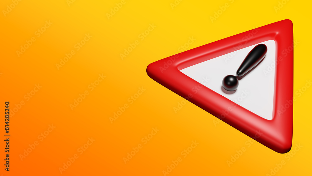 3D rendering of warning sign, red triangle with exclamation mark, on ...