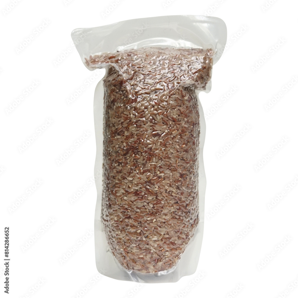 1 Kg red rice packaging mockup. Plastic rice in a bag. Transparent bag ...