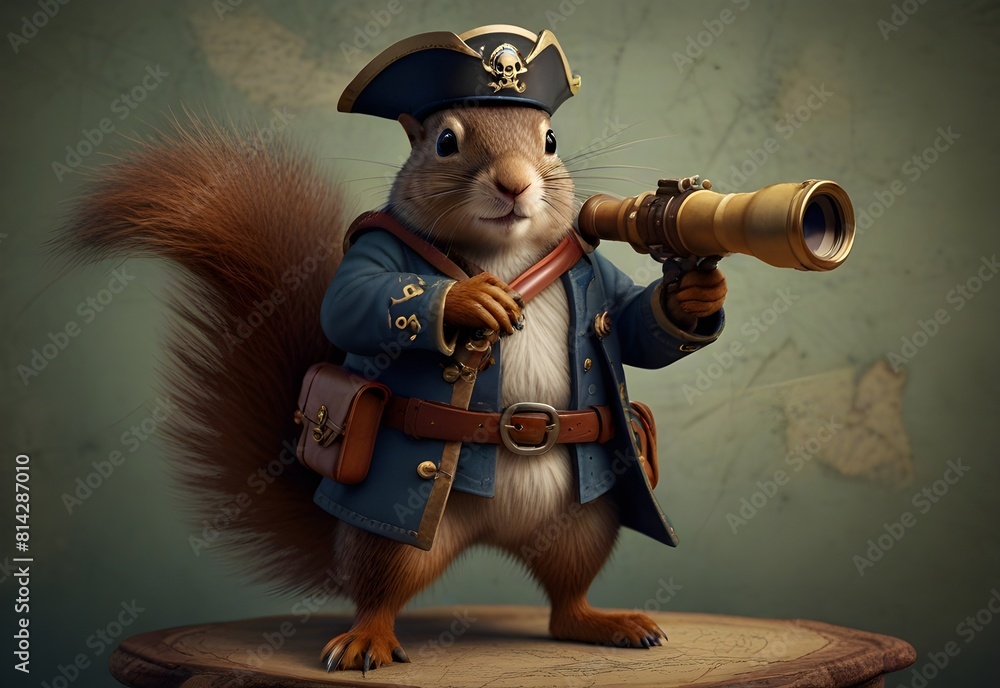 squirrel pirate with a map and telescope, generative AI Stock ...