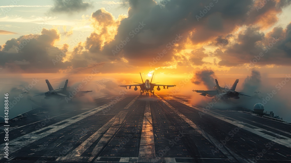 Warzone Carrier: Panoramic view of military aircraft carrier with ...