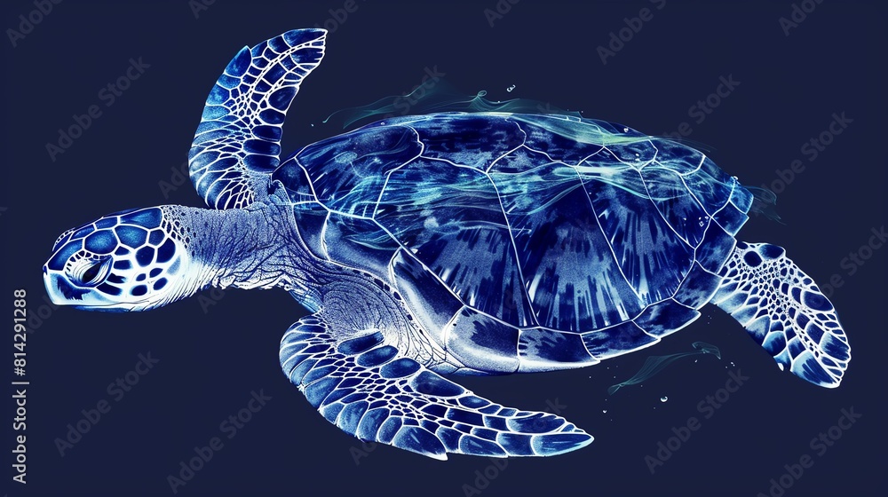 Sea turtle flat design side view, tropical theme, water color ...