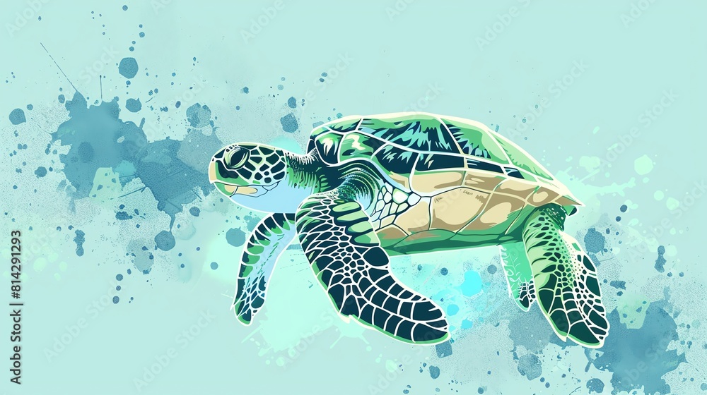 Sea turtle flat design side view, tropical theme, water color ...