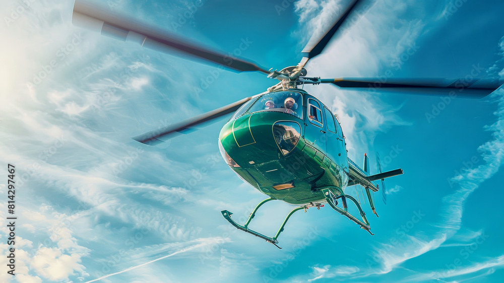 Helicopter taking off with dynamic rotor motion - Dynamic image ...